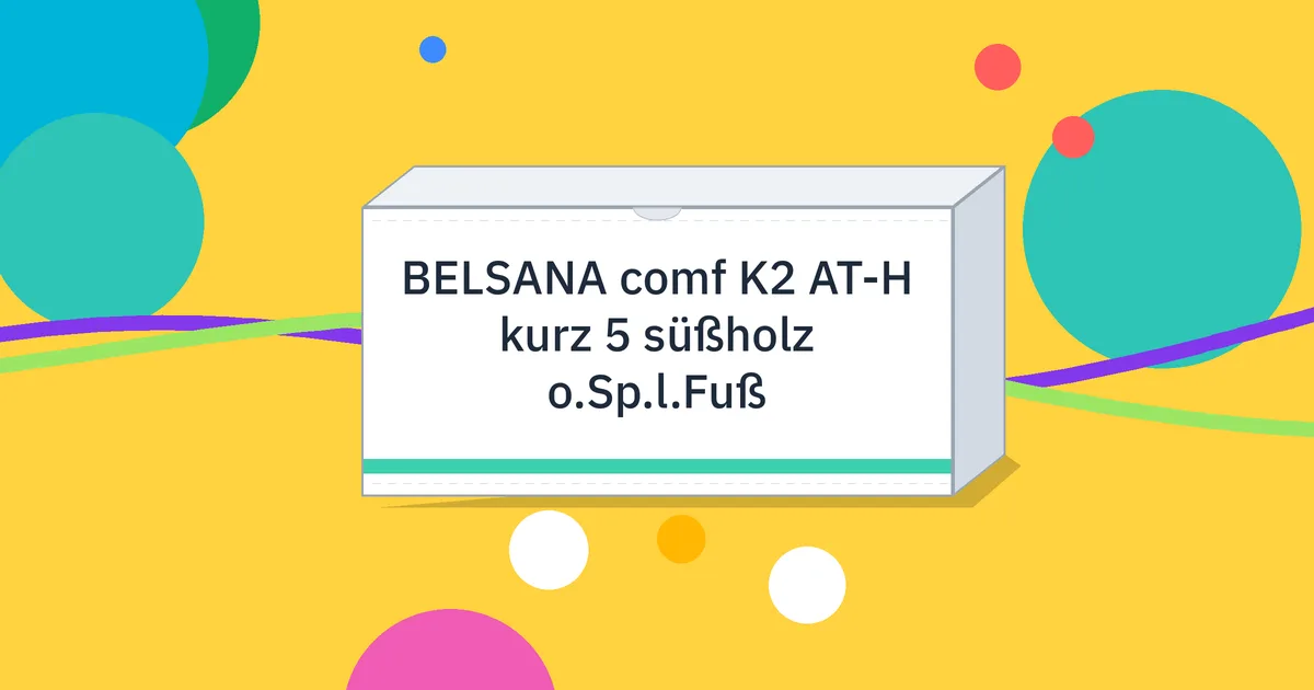 Symbolbild: Packung mit der Aufschrift BELSANA comf K2 AT-H kurz 5 süßholz o.Sp.l.Fuß (PZN 12331245) – Verfügbarkeit und Bezug in Apotheken in Frankfurt am Main