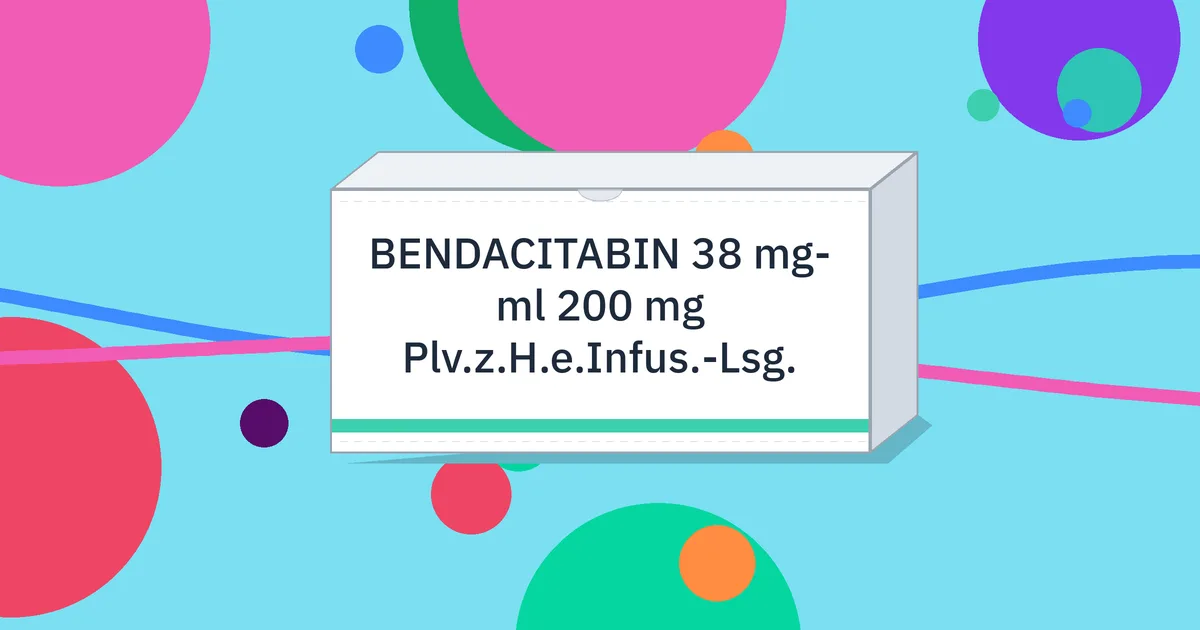 Symbolbild: Packung mit der Aufschrift BENDACITABIN 38 mg-ml 200 mg Plv.z.H.e.Infus.-Lsg. (PZN 15193447) – Verfügbarkeit und Bezug in Apotheken in Frankfurt am Main