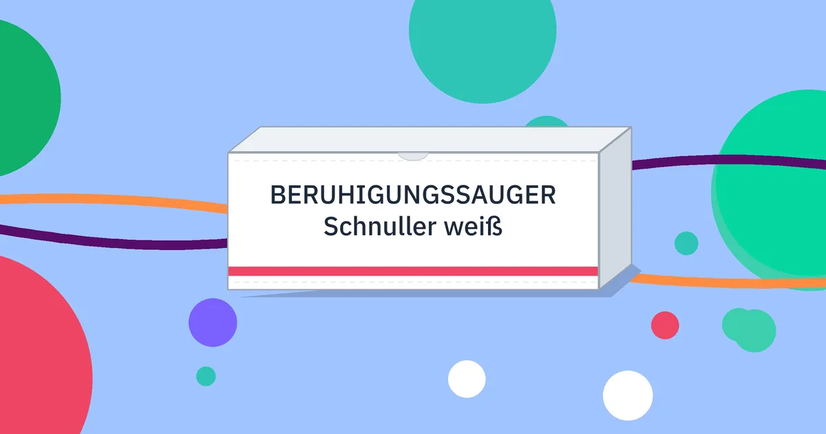 Symbolbild: Packung mit der Aufschrift BERUHIGUNGSSAUGER Schnuller weiß (PZN 01724303) – Verfügbarkeit und Bezug in Apotheken in Frankfurt am Main