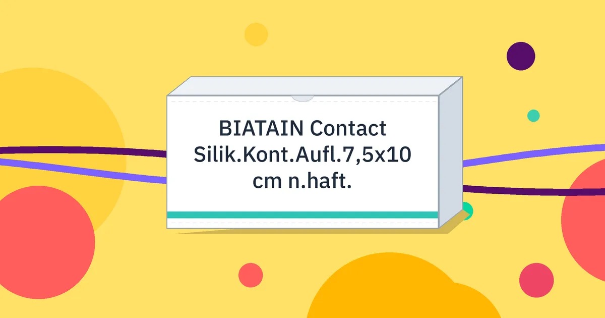 Symbolbild: Packung mit der Aufschrift BIATAIN Contact Silik.Kont.Aufl.7,5x10 cm n.haft. (PZN 18776161) – Verfügbarkeit und Bezug in Apotheken in Frankfurt am Main