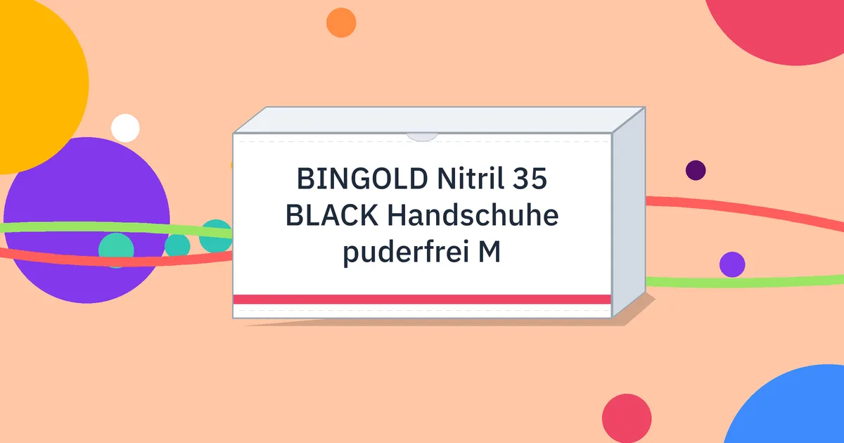 Symbolbild: Packung mit der Aufschrift BINGOLD Nitril 35 BLACK Handschuhe puderfrei M (PZN 13542292) – Verfügbarkeit und Bezug in Apotheken in Frankfurt am Main