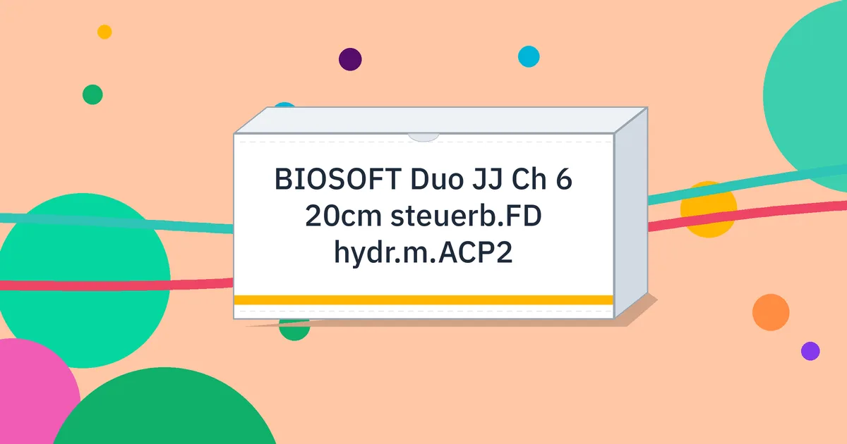 Symbolbild: Packung mit der Aufschrift BIOSOFT Duo JJ Ch 6 20cm steuerb.FD hydr.m.ACP2 (PZN 17509908) – Verfügbarkeit und Bezug in Apotheken in Frankfurt am Main