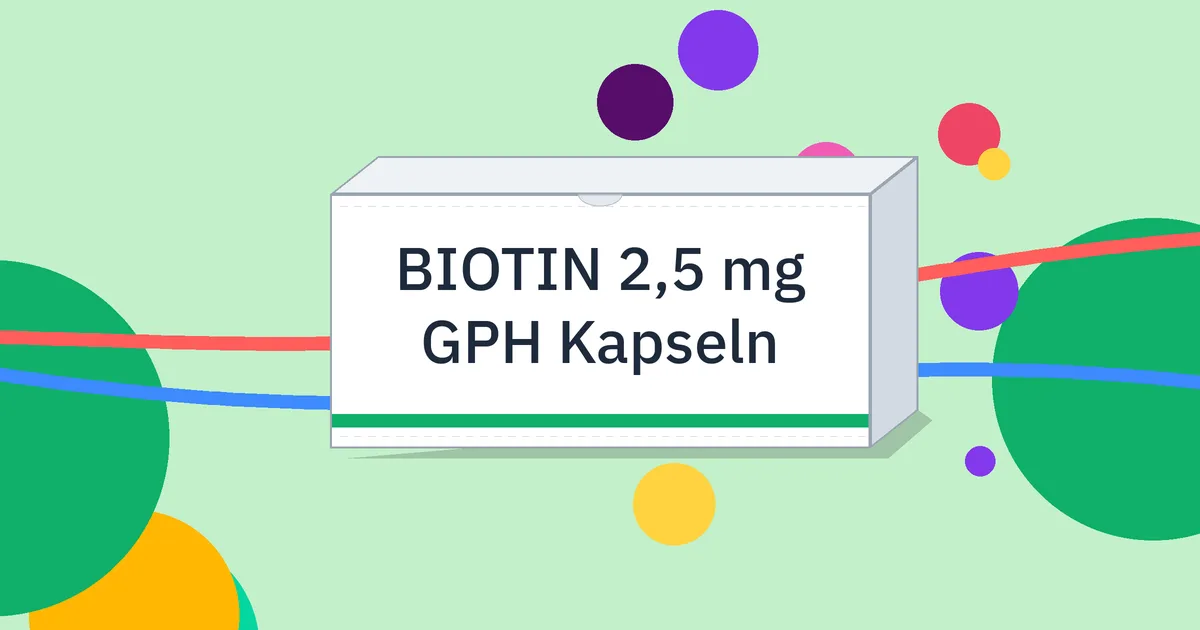 Symbolbild: Packung mit der Aufschrift BIOTIN 2,5 mg GPH Kapseln (PZN 09786775) – Verfügbarkeit und Bezug in Apotheken in Frankfurt am Main