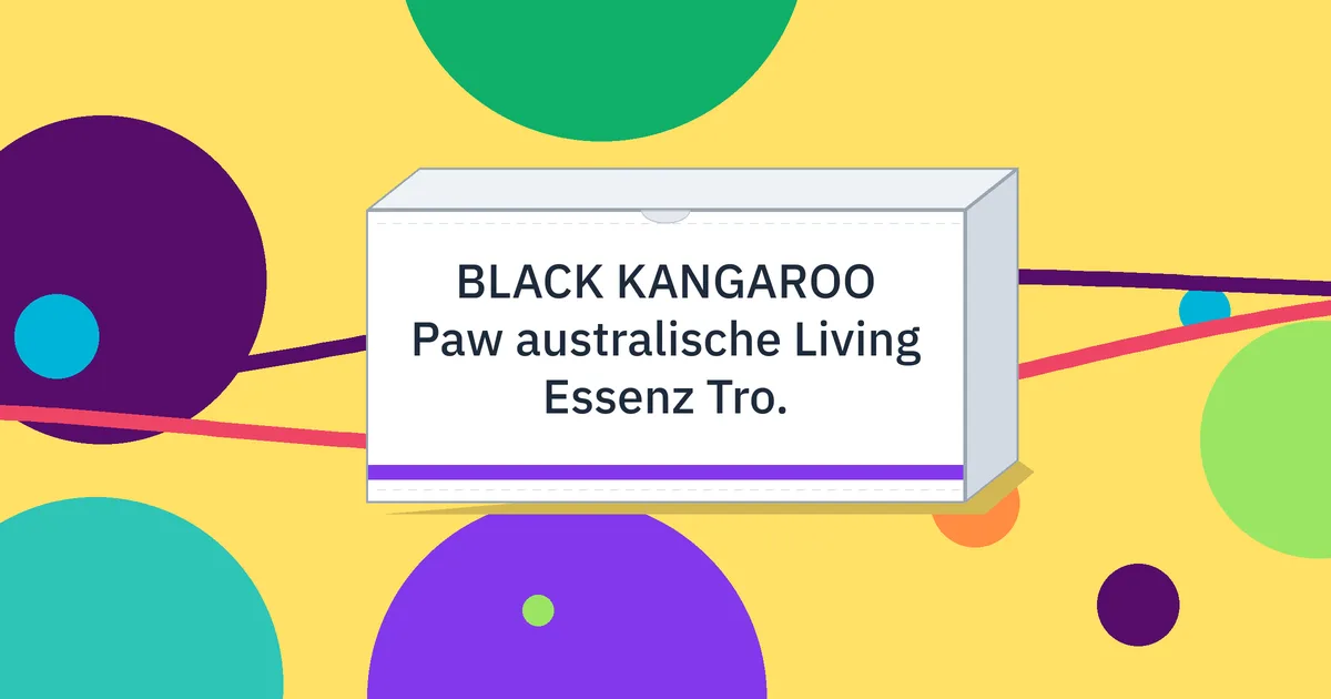 Symbolbild: Packung mit der Aufschrift BLACK KANGAROO Paw australische Living Essenz Tro. (PZN 05008710) – Verfügbarkeit und Bezug in Apotheken in Frankfurt am Main