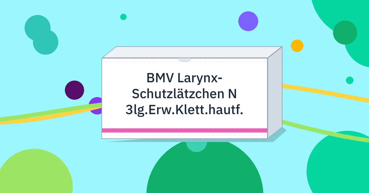 Symbolbild: Packung mit der Aufschrift BMV Larynx-Schutzlätzchen N 3lg.Erw.Klett.hautf. (PZN 10083286) – Verfügbarkeit und Bezug in Apotheken in Frankfurt am Main