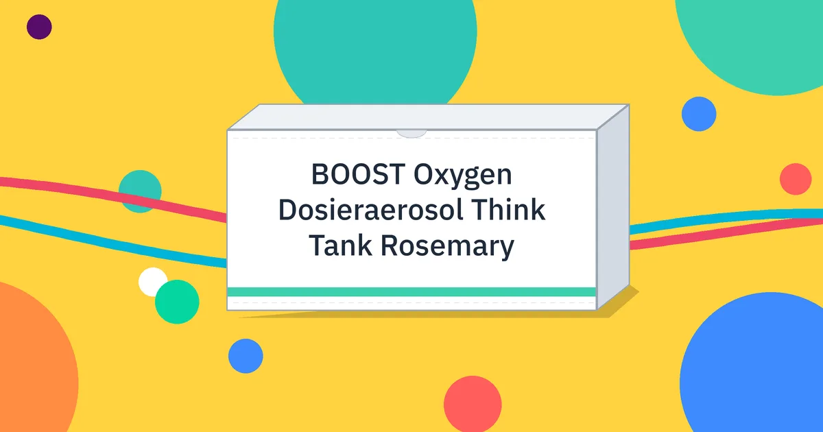 Symbolbild: Packung mit der Aufschrift BOOST Oxygen Dosieraerosol Think Tank Rosemary (PZN 18085959) – Verfügbarkeit und Bezug in Apotheken in Frankfurt am Main