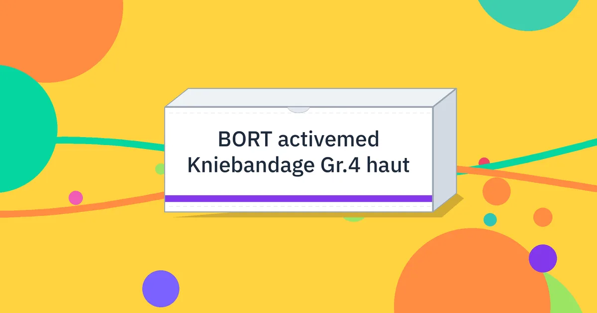 Symbolbild: Packung mit der Aufschrift BORT activemed Kniebandage Gr.4 haut (PZN 16843019) – Verfügbarkeit und Bezug in Apotheken in Frankfurt am Main