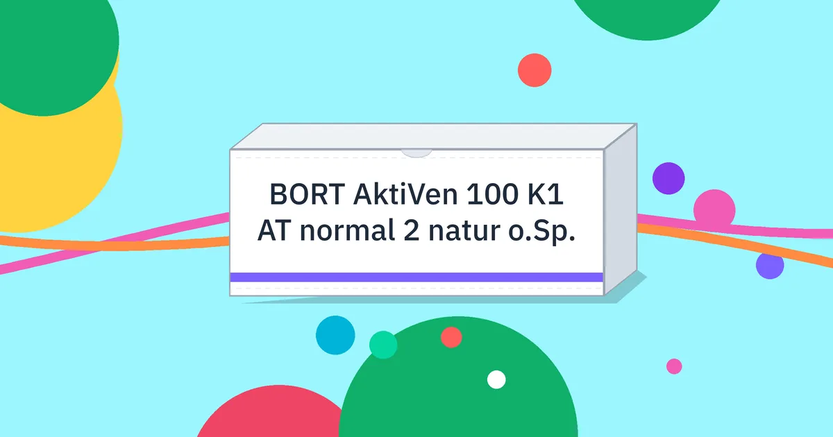 Symbolbild: Packung mit der Aufschrift BORT AktiVen 100 K1 AT normal 2 natur o.Sp. (PZN 13736228) – Verfügbarkeit und Bezug in Apotheken in Frankfurt am Main