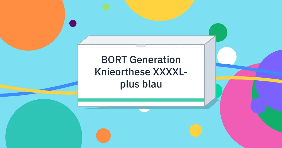 Symbolbild: Packung mit der Aufschrift BORT Generation Knieorthese XXXXL-plus blau (PZN 16317609) – Verfügbarkeit und Bezug in Apotheken in Frankfurt am Main
