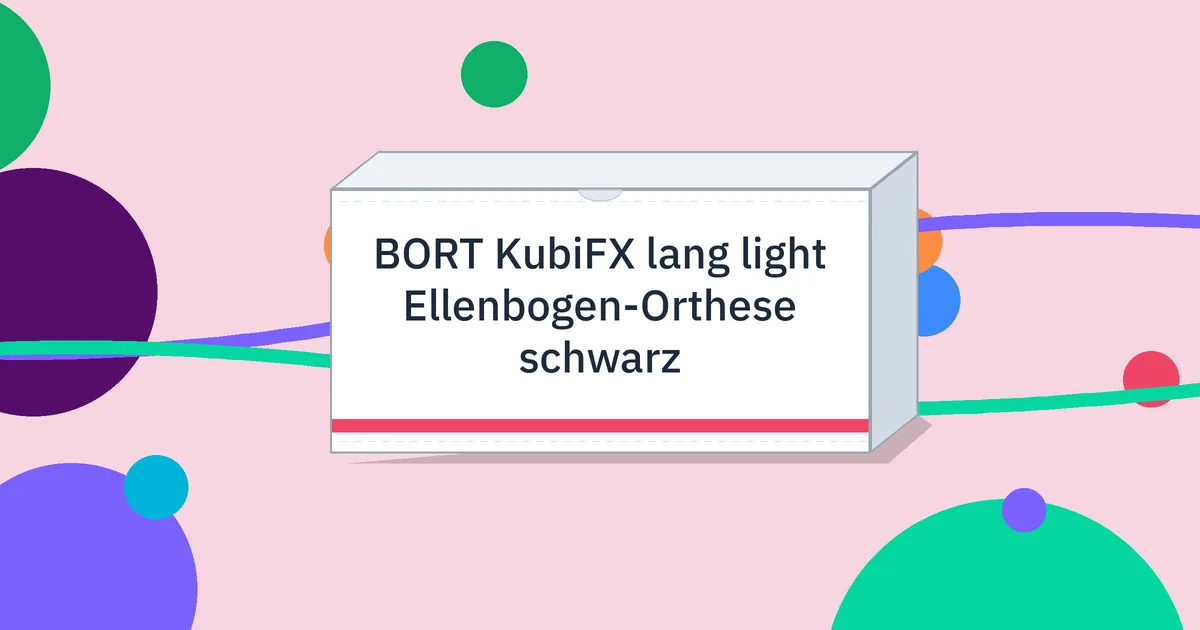 Symbolbild: Packung mit der Aufschrift BORT KubiFX lang light Ellenbogen-Orthese schwarz (PZN 13911861) – Verfügbarkeit und Bezug in Apotheken in Frankfurt am Main