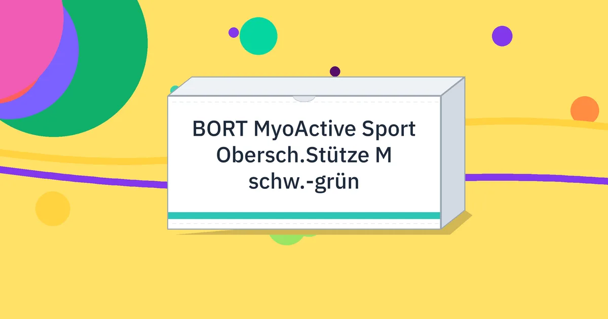 Symbolbild: Packung mit der Aufschrift BORT MyoActive Sport Obersch.Stütze M schw.-grün (PZN 11581980) – Verfügbarkeit und Bezug in Apotheken in Frankfurt am Main