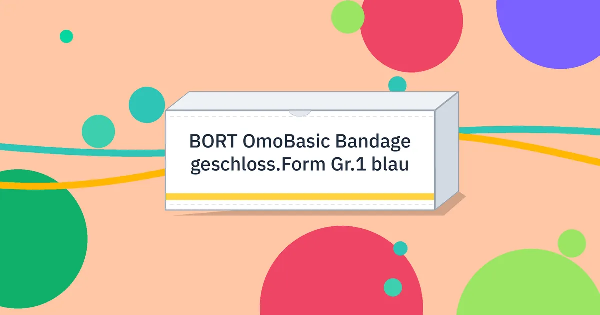 Symbolbild: Packung mit der Aufschrift BORT OmoBasic Bandage geschloss.Form Gr.1 blau (PZN 07343447) – Verfügbarkeit und Bezug in Apotheken in Frankfurt am Main