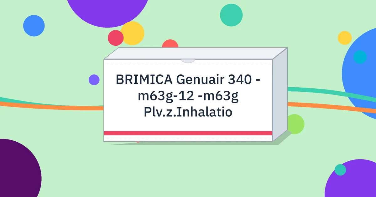 Symbolbild: Packung mit der Aufschrift BRIMICA Genuair 340 -m63g-12 -m63g Plv.z.Inhalatio (PZN 11690433) – Verfügbarkeit und Bezug in Apotheken in Frankfurt am Main