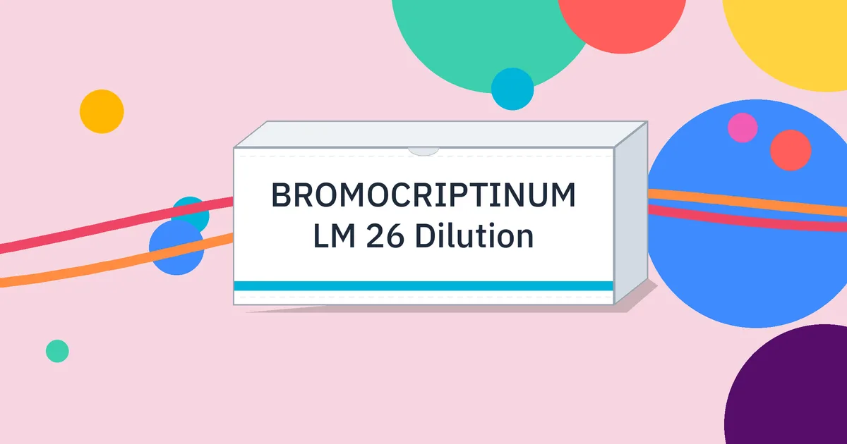 Symbolbild: Packung mit der Aufschrift BROMOCRIPTINUM LM 26 Dilution (PZN 13396873) – Verfügbarkeit und Bezug in Apotheken in Frankfurt am Main
