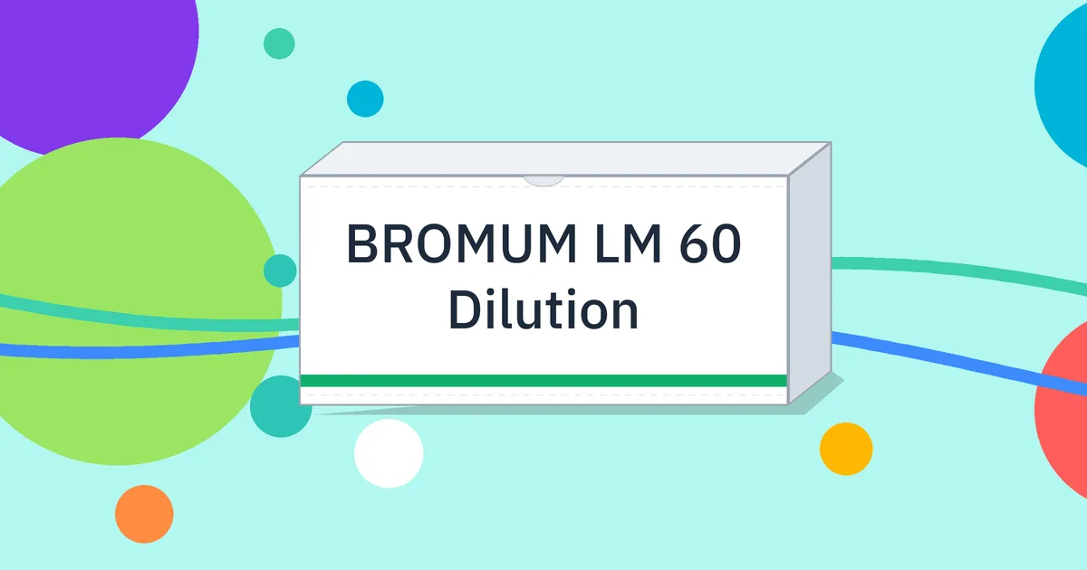 Symbolbild: Packung mit der Aufschrift BROMUM LM 60 Dilution (PZN 12796808) – Verfügbarkeit und Bezug in Apotheken in Frankfurt am Main