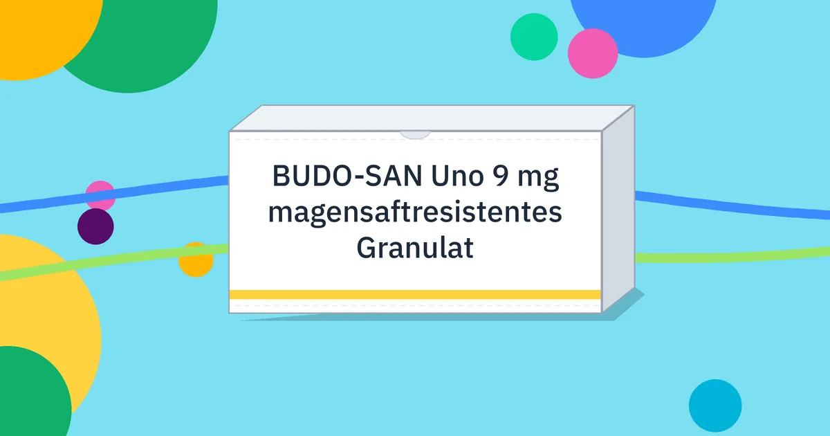 Symbolbild: Packung mit der Aufschrift BUDO-SAN Uno 9 mg magensaftresistentes Granulat (PZN 18268016) – Verfügbarkeit und Bezug in Apotheken in Frankfurt am Main