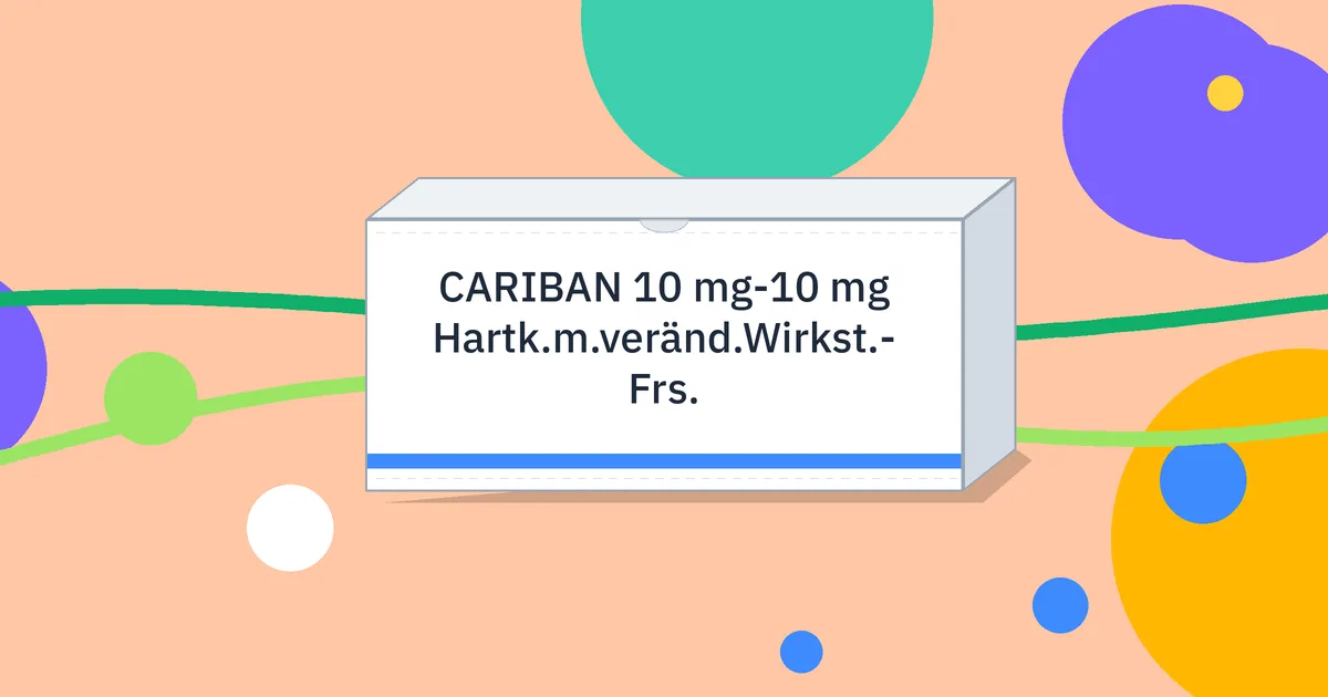 Symbolbild: Packung mit der Aufschrift CARIBAN 10 mg-10 mg Hartk.m.veränd.Wirkst.-Frs. (PZN 18299962) – Verfügbarkeit und Bezug in Apotheken in Frankfurt am Main