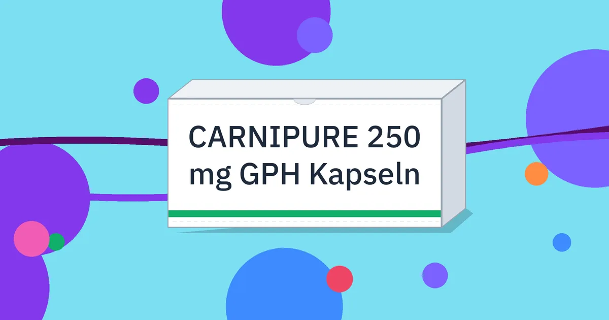 Symbolbild: Packung mit der Aufschrift CARNIPURE 250 mg GPH Kapseln (PZN 09115503) – Verfügbarkeit und Bezug in Apotheken in Frankfurt am Main