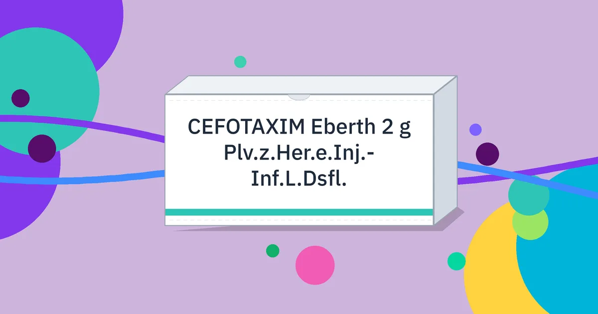 Symbolbild: Packung mit der Aufschrift CEFOTAXIM Eberth 2 g Plv.z.Her.e.Inj.-Inf.L.Dsfl. (PZN 09423541) – Verfügbarkeit und Bezug in Apotheken in Frankfurt am Main