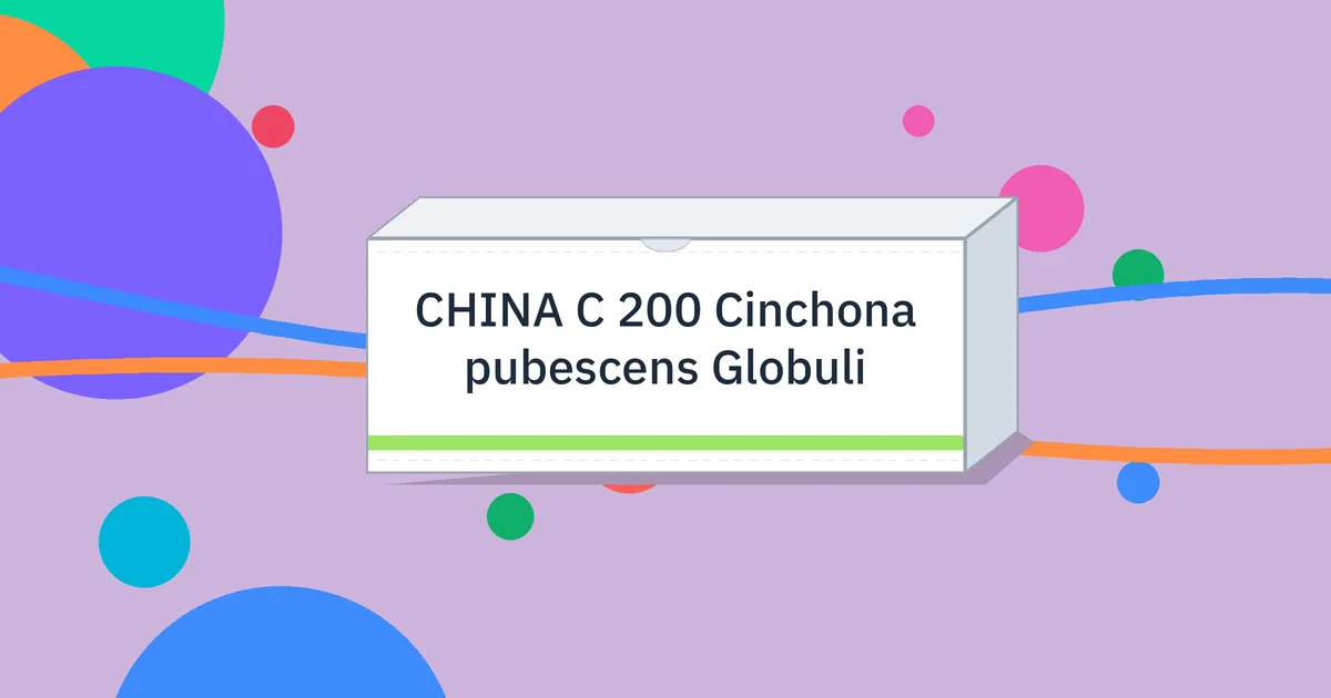 Symbolbild: Packung mit der Aufschrift CHINA C 200 Cinchona pubescens Globuli (PZN 17298713) – Verfügbarkeit und Bezug in Apotheken in Frankfurt am Main