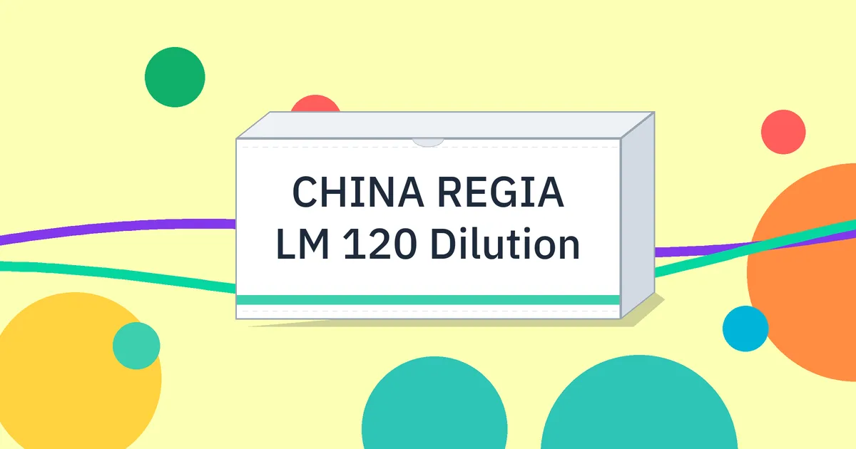 Symbolbild: Packung mit der Aufschrift CHINA REGIA LM 120 Dilution (PZN 12814587) – Verfügbarkeit und Bezug in Apotheken in Frankfurt am Main