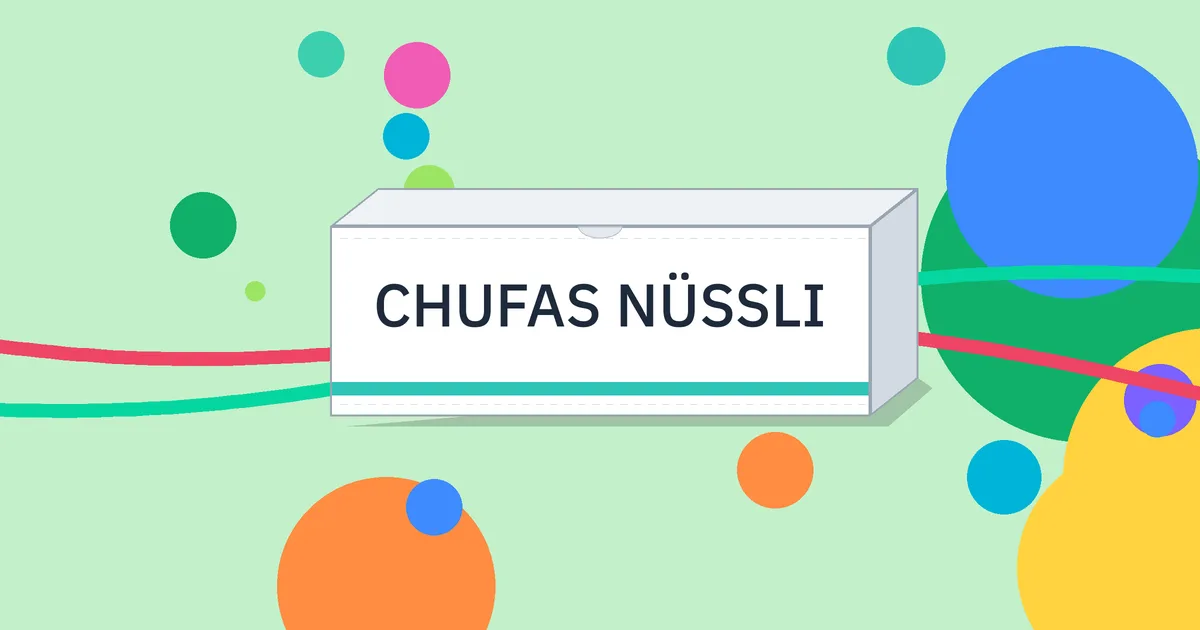 Symbolbild: Packung mit der Aufschrift CHUFAS NÜSSLI (PZN 02762926) – Verfügbarkeit und Bezug in Apotheken in Frankfurt am Main