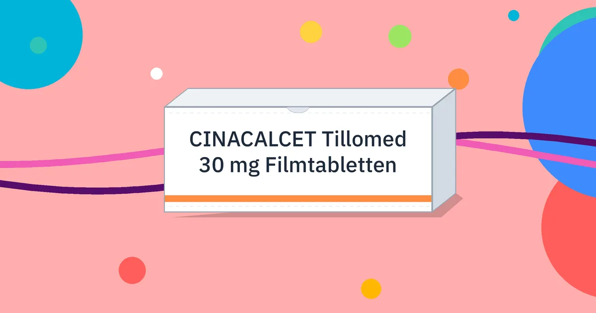 Symbolbild: Packung mit der Aufschrift CINACALCET Tillomed 30 mg Filmtabletten (PZN 20636303) – Verfügbarkeit und Bezug in Apotheken in Frankfurt am Main