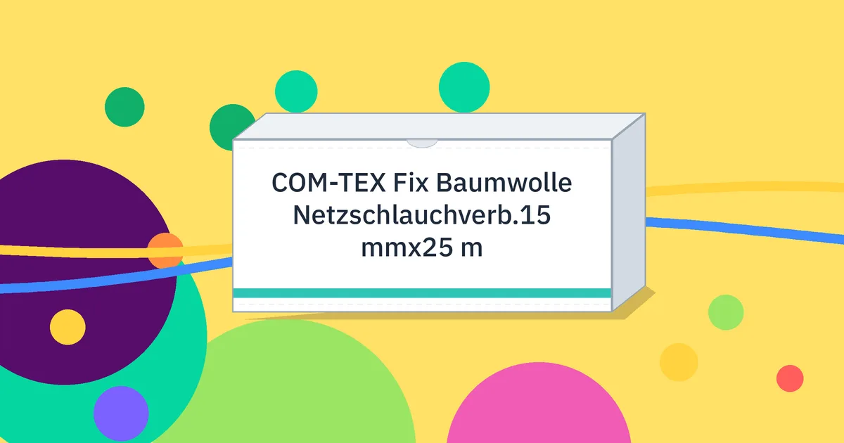 Symbolbild: Packung mit der Aufschrift COM-TEX Fix Baumwolle Netzschlauchverb.15 mmx25 m (PZN 04723184) – Verfügbarkeit und Bezug in Apotheken in Frankfurt am Main