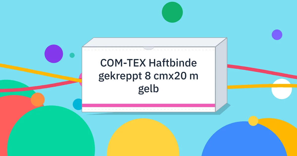 Symbolbild: Packung mit der Aufschrift COM-TEX Haftbinde gekreppt 8 cmx20 m gelb (PZN 03082441) – Verfügbarkeit und Bezug in Apotheken in Frankfurt am Main