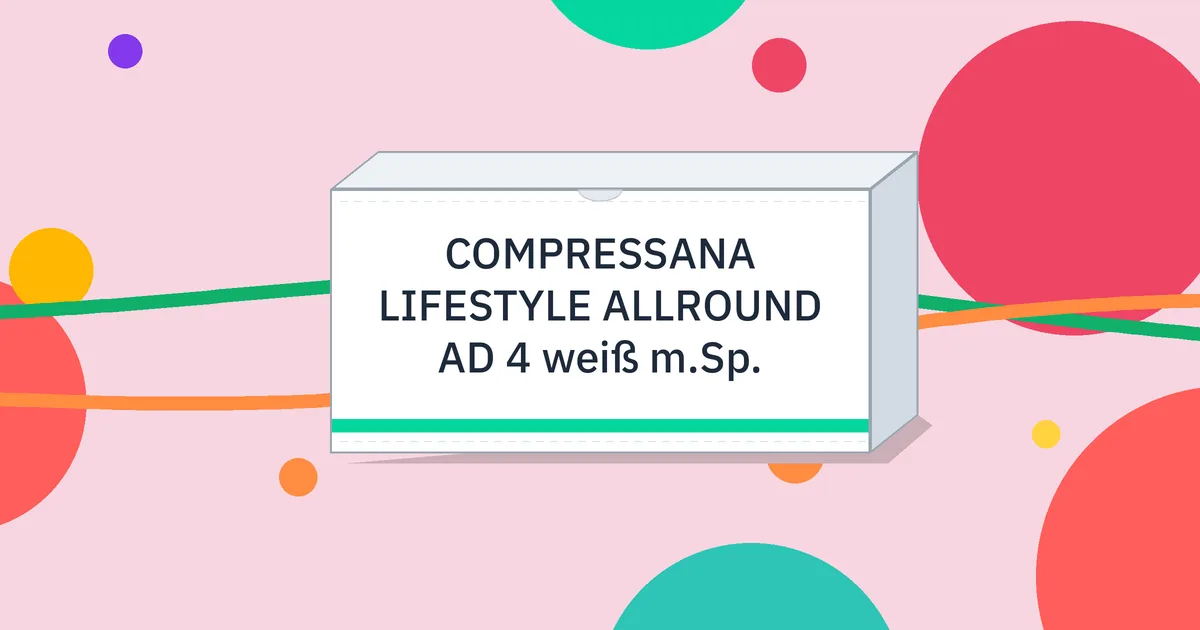 Symbolbild: Packung mit der Aufschrift COMPRESSANA LIFESTYLE ALLROUND AD 4 weiß m.Sp. (PZN 18367327) – Verfügbarkeit und Bezug in Apotheken in Frankfurt am Main