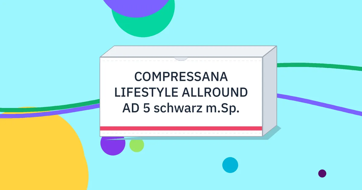 Symbolbild: Packung mit der Aufschrift COMPRESSANA LIFESTYLE ALLROUND AD 5 schwarz m.Sp. (PZN 18367304) – Verfügbarkeit und Bezug in Apotheken in Frankfurt am Main