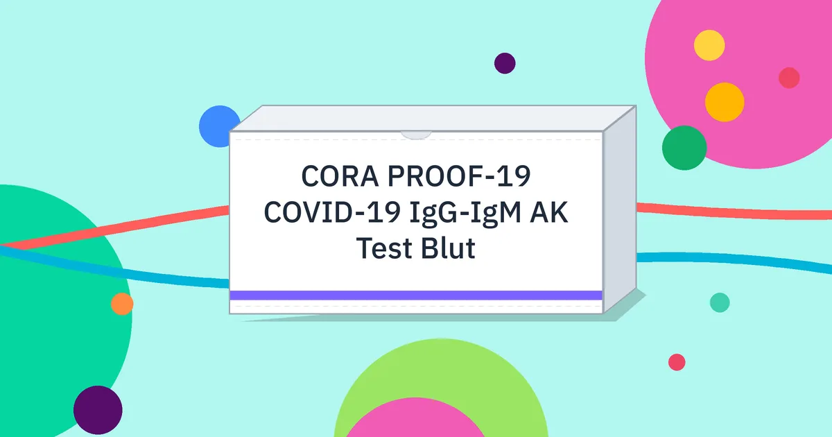 Symbolbild: Packung mit der Aufschrift CORA PROOF-19 COVID-19 IgG-IgM AK Test Blut (PZN 17528099) – Verfügbarkeit und Bezug in Apotheken in Frankfurt am Main
