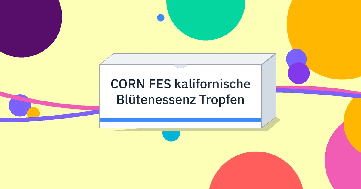Symbolbild: Packung mit der Aufschrift CORN FES kalifornische Blütenessenz Tropfen (PZN 09173251) – Verfügbarkeit und Bezug in Apotheken in Frankfurt am Main