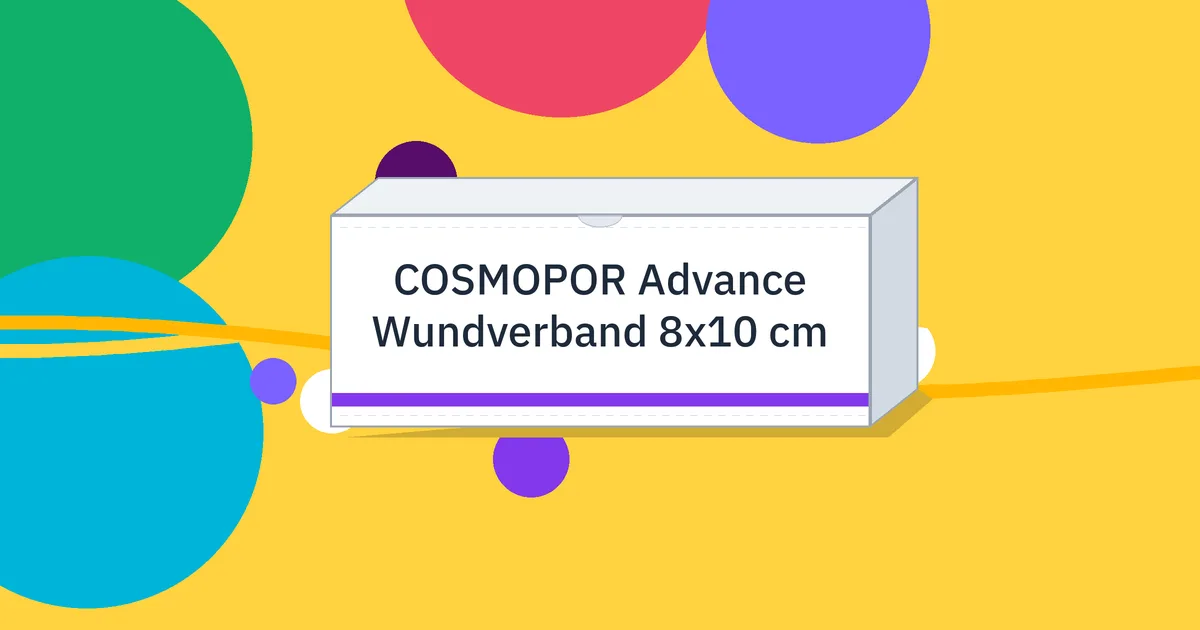 Symbolbild: Packung mit der Aufschrift COSMOPOR Advance Wundverband 8x10 cm (PZN 19730310) – Verfügbarkeit und Bezug in Apotheken in Frankfurt am Main