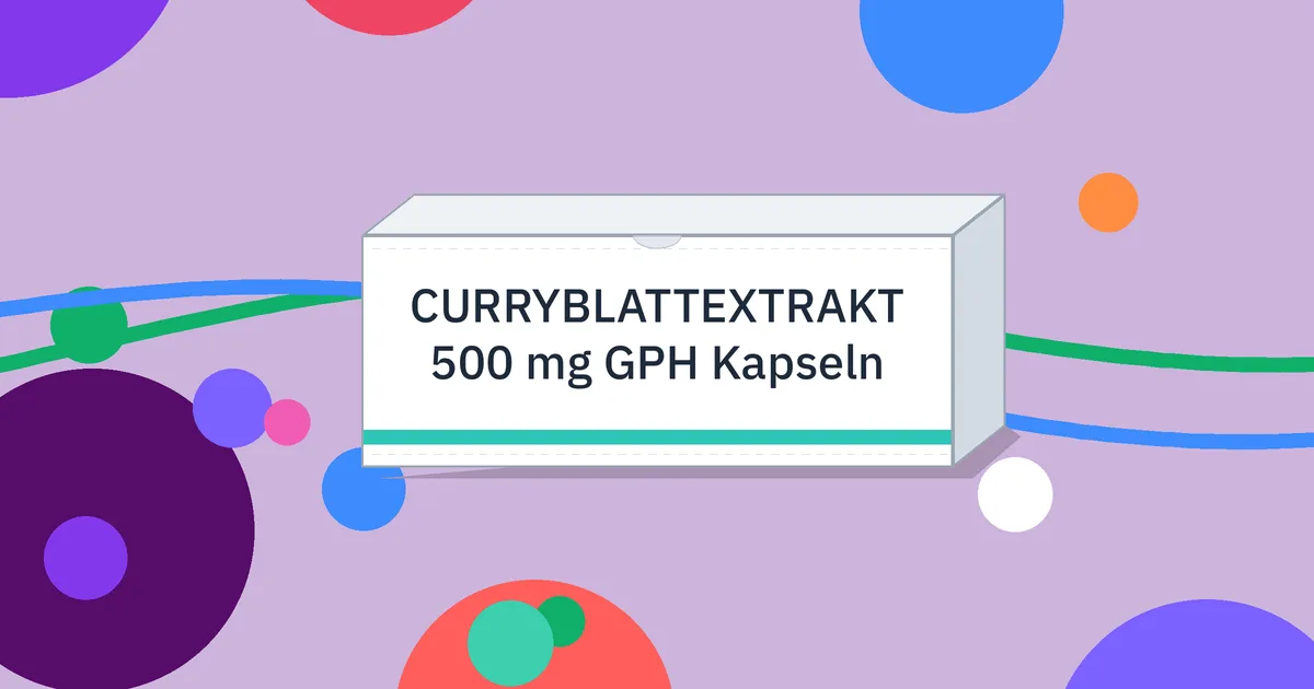 Symbolbild: Packung mit der Aufschrift CURRYBLATTEXTRAKT 500 mg GPH Kapseln (PZN 11146592) – Verfügbarkeit und Bezug in Apotheken in Frankfurt am Main
