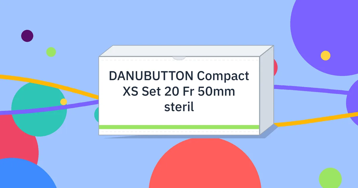 Symbolbild: Packung mit der Aufschrift DANUBUTTON Compact XS Set 20 Fr 50mm steril (PZN 19853254) – Verfügbarkeit und Bezug in Apotheken in Frankfurt am Main