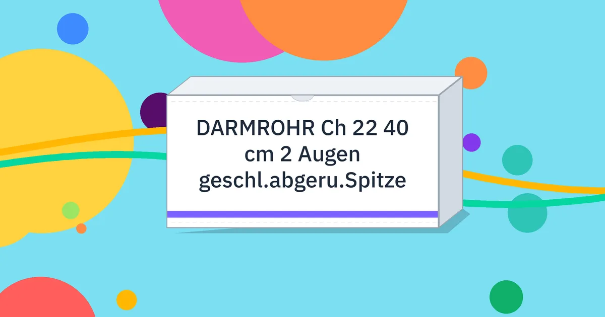 Symbolbild: Packung mit der Aufschrift DARMROHR Ch 22 40 cm 2 Augen geschl.abgeru.Spitze (PZN 10125725) – Verfügbarkeit und Bezug in Apotheken in Frankfurt am Main