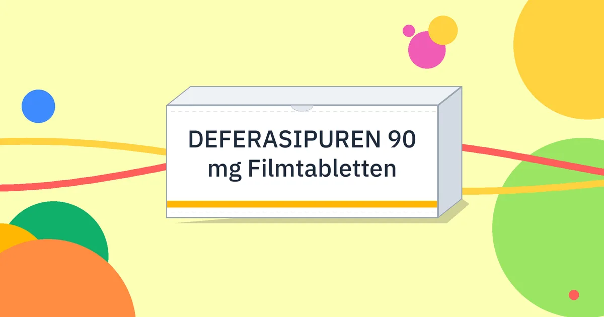 Symbolbild: Packung mit der Aufschrift DEFERASIPUREN 90 mg Filmtabletten (PZN 16861773) – Verfügbarkeit und Bezug in Apotheken in Frankfurt am Main