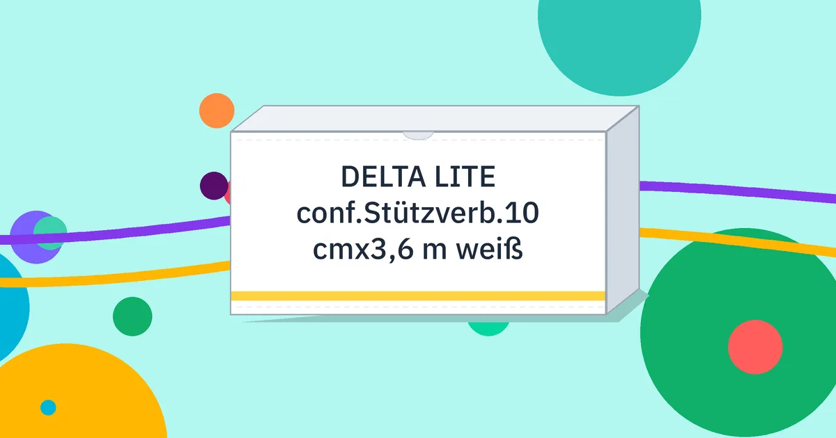 Symbolbild: Packung mit der Aufschrift DELTA LITE conf.Stützverb.10 cmx3,6 m weiß (PZN 03389470) – Verfügbarkeit und Bezug in Apotheken in Frankfurt am Main