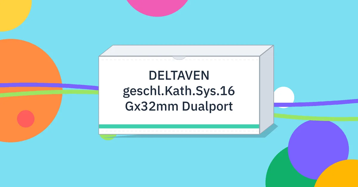 Symbolbild: Packung mit der Aufschrift DELTAVEN geschl.Kath.Sys.16 Gx32mm Dualport (PZN 13977127) – Verfügbarkeit und Bezug in Apotheken in Frankfurt am Main