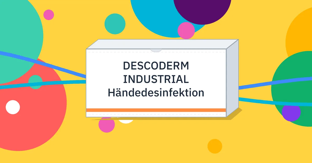 Symbolbild: Packung mit der Aufschrift DESCODERM INDUSTRIAL Händedesinfektion (PZN 16202243) – Verfügbarkeit und Bezug in Apotheken in Frankfurt am Main