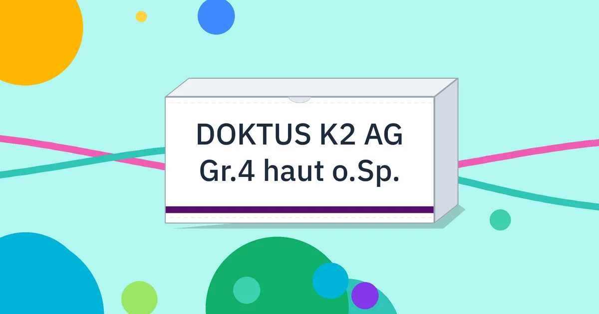 Symbolbild: Packung mit der Aufschrift DOKTUS K2 AG Gr.4 haut o.Sp. (PZN 00596688) – Verfügbarkeit und Bezug in Apotheken in Frankfurt am Main