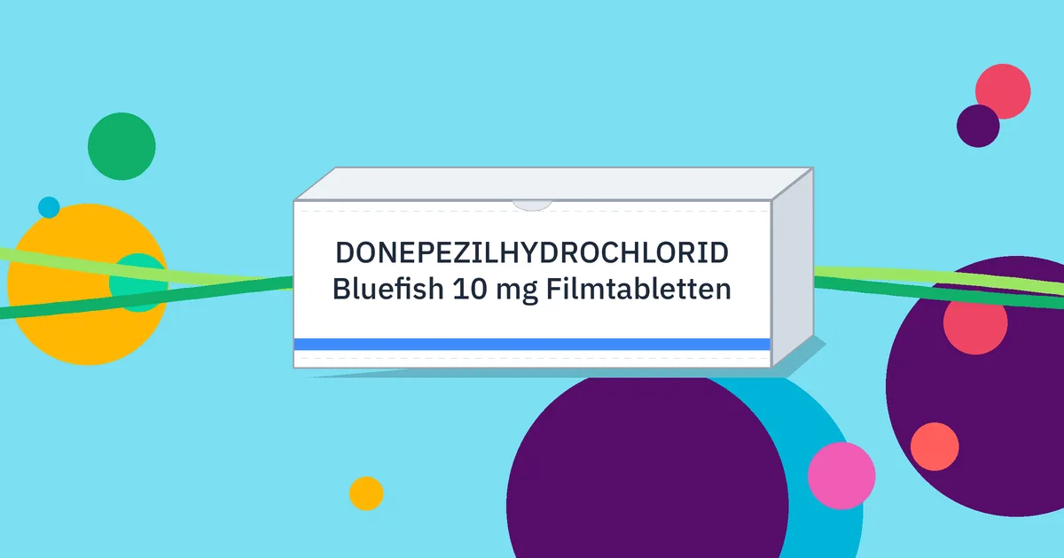 Symbolbild: Packung mit der Aufschrift DONEPEZILHYDROCHLORID Bluefish 10 mg Filmtabletten (PZN 09391433) – Verfügbarkeit und Bezug in Apotheken in Frankfurt am Main
