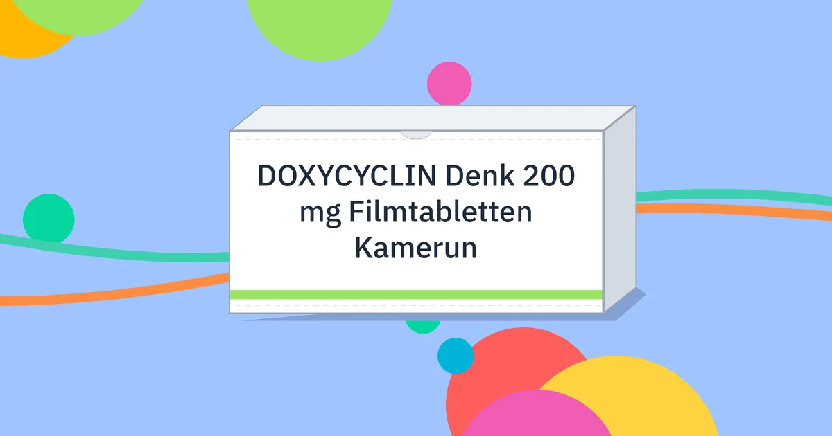 Symbolbild: Packung mit der Aufschrift DOXYCYCLIN Denk 200 mg Filmtabletten Kamerun (PZN 17938236) – Verfügbarkeit und Bezug in Apotheken in Frankfurt am Main
