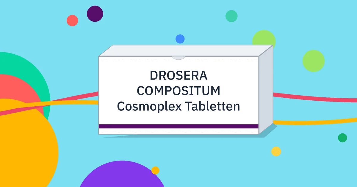 Symbolbild: Packung mit der Aufschrift DROSERA COMPOSITUM Cosmoplex Tabletten (PZN 04328909) – Verfügbarkeit und Bezug in Apotheken in Frankfurt am Main