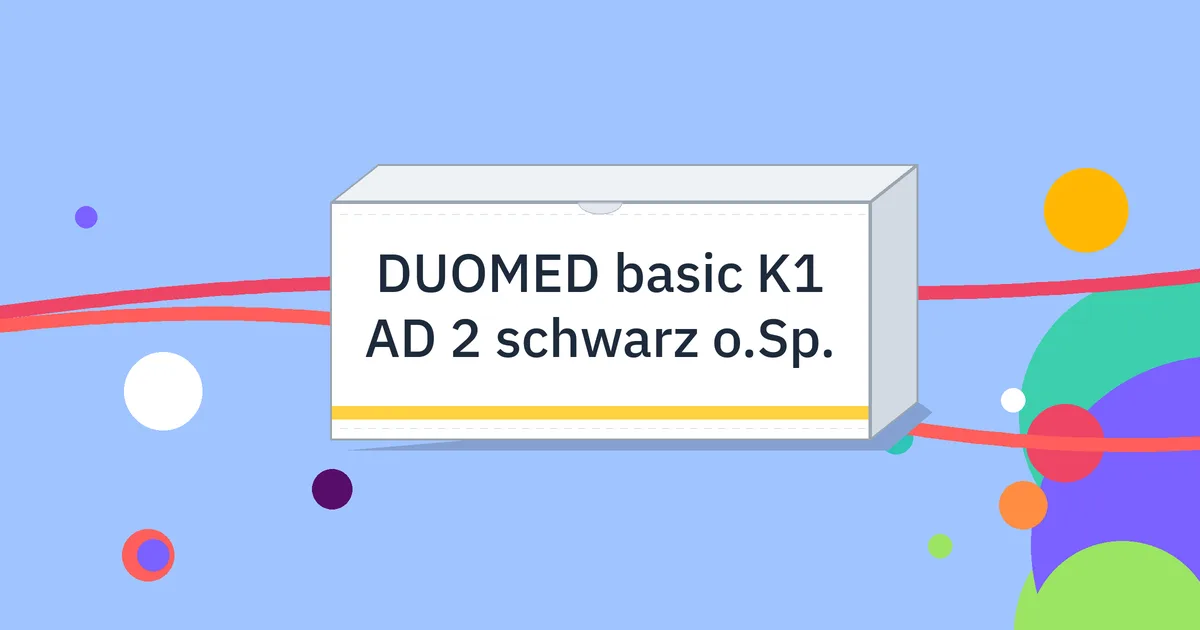 Symbolbild: Packung mit der Aufschrift DUOMED basic K1 AD 2 schwarz o.Sp. (PZN 20903365) – Verfügbarkeit und Bezug in Apotheken in Frankfurt am Main