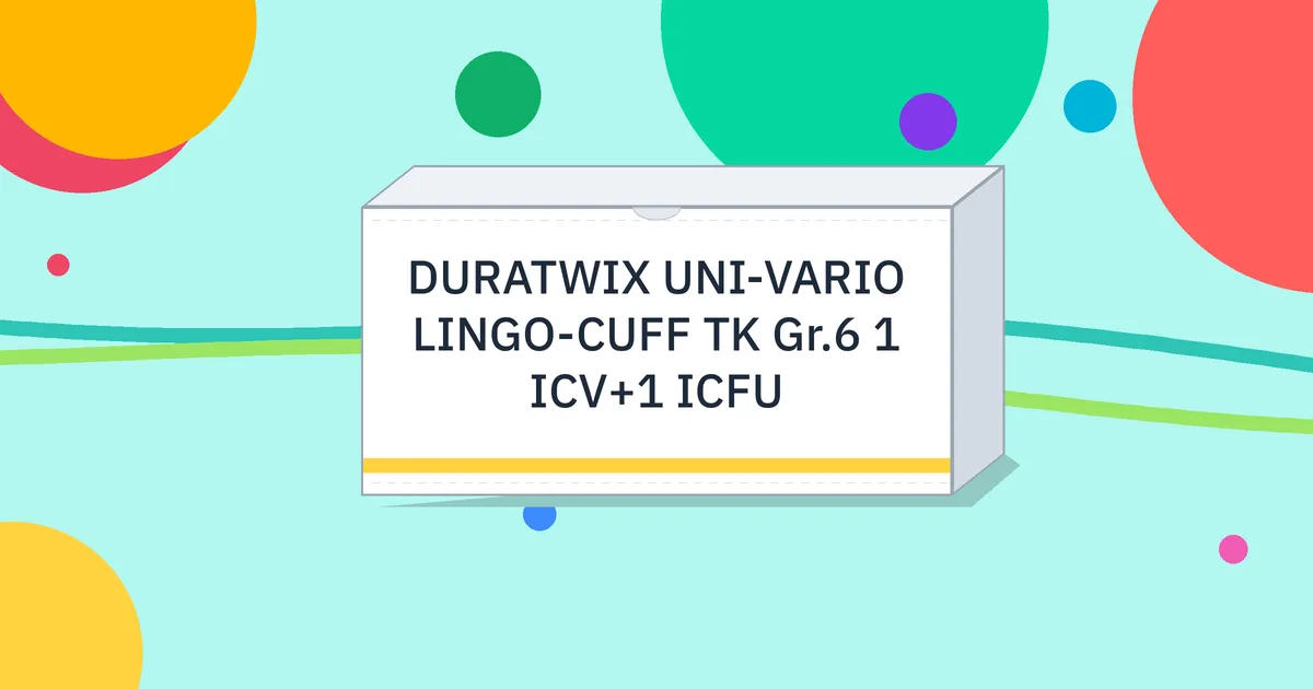 Symbolbild: Packung mit der Aufschrift DURATWIX UNI-VARIO LINGO-CUFF TK Gr.6 1 ICV+1 ICFU (PZN 18153572) – Verfügbarkeit und Bezug in Apotheken in Frankfurt am Main