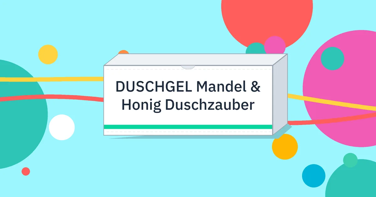 Symbolbild: Packung mit der Aufschrift DUSCHGEL Mandel & Honig Duschzauber (PZN 14256482) – Verfügbarkeit und Bezug in Apotheken in Frankfurt am Main