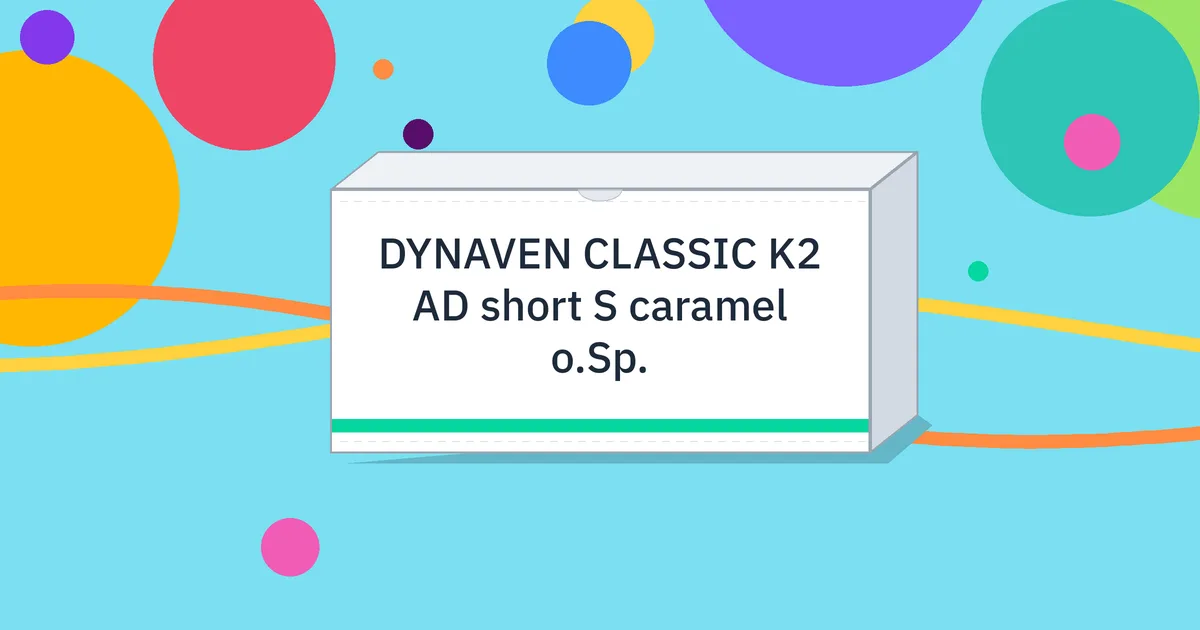 Symbolbild: Packung mit der Aufschrift DYNAVEN CLASSIC K2 AD short S caramel o.Sp. (PZN 18417232) – Verfügbarkeit und Bezug in Apotheken in Frankfurt am Main