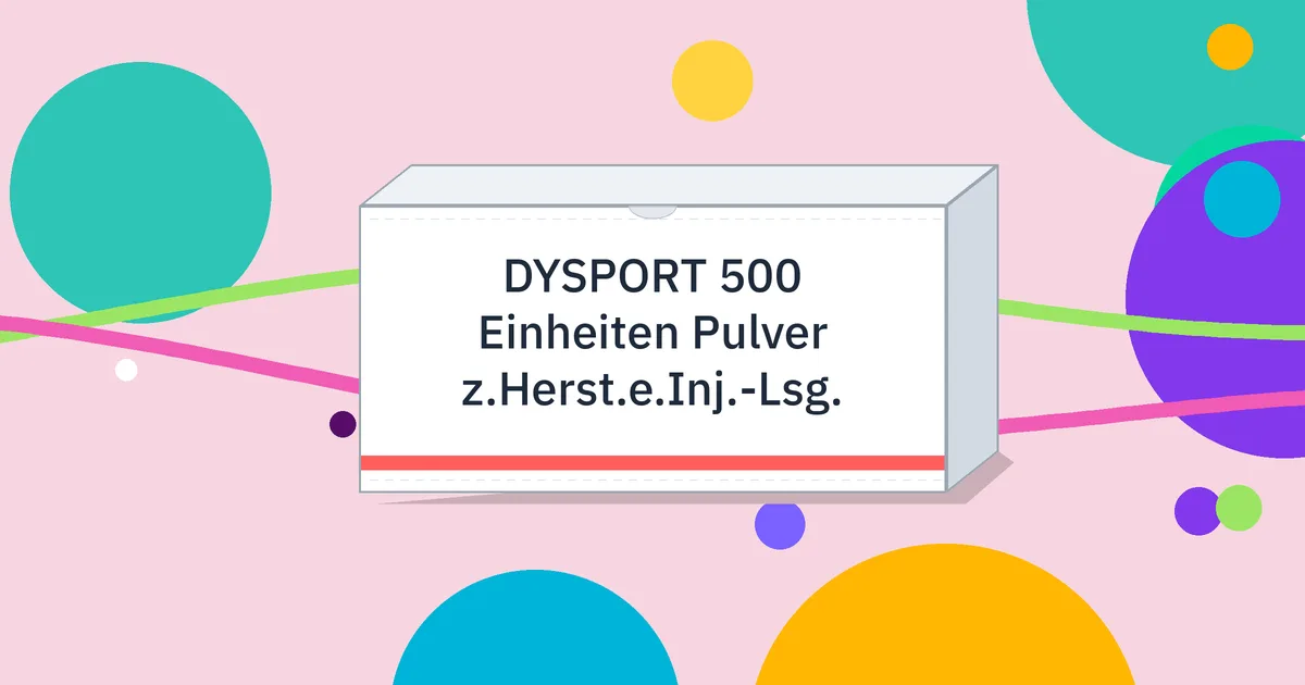 Symbolbild: Packung mit der Aufschrift DYSPORT 500 Einheiten Pulver z.Herst.e.Inj.-Lsg. (PZN 15748276) – Verfügbarkeit und Bezug in Apotheken in Frankfurt am Main